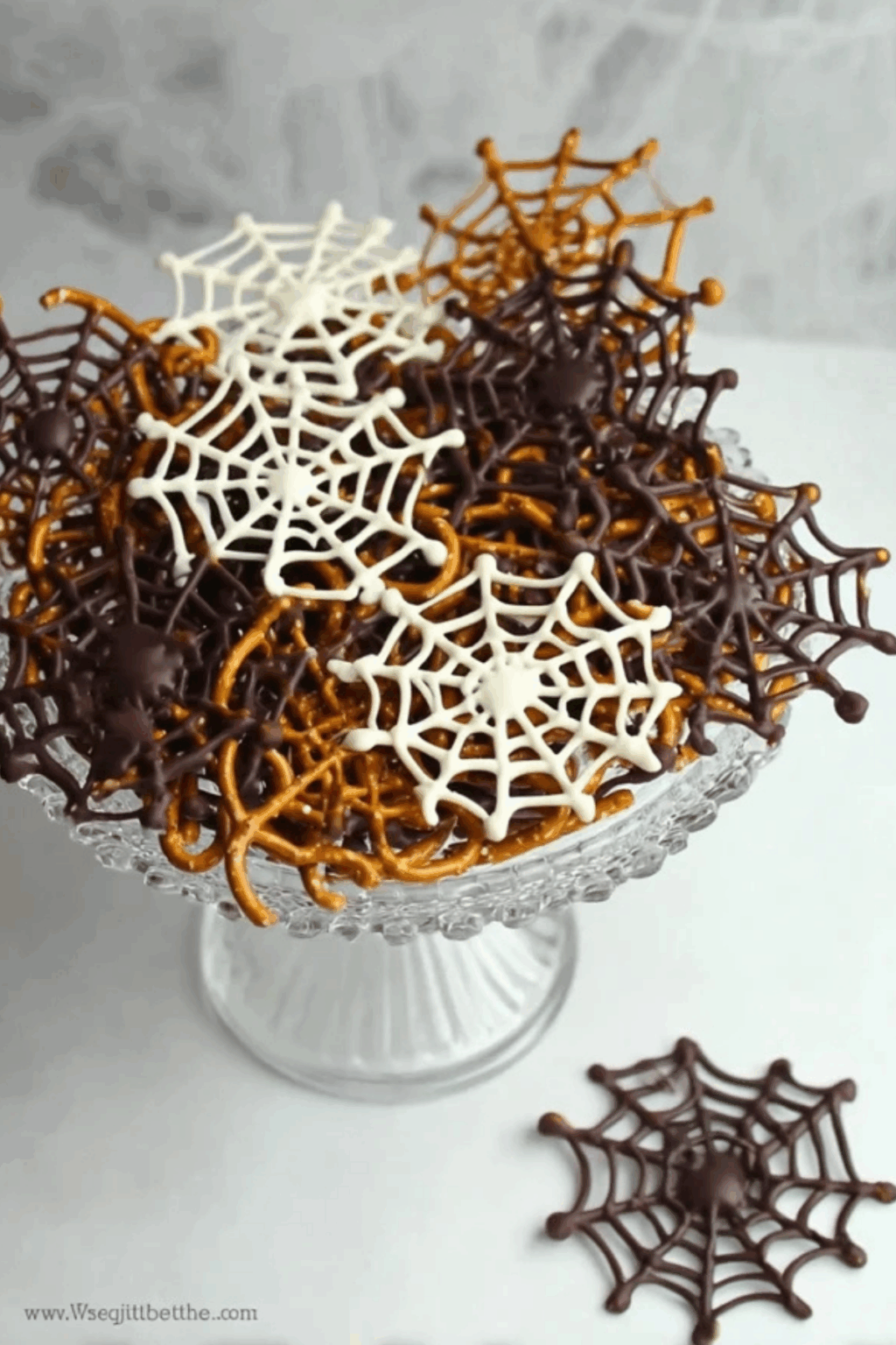 Halloween Chocolate Pretzel Spider Webs - What To Cook