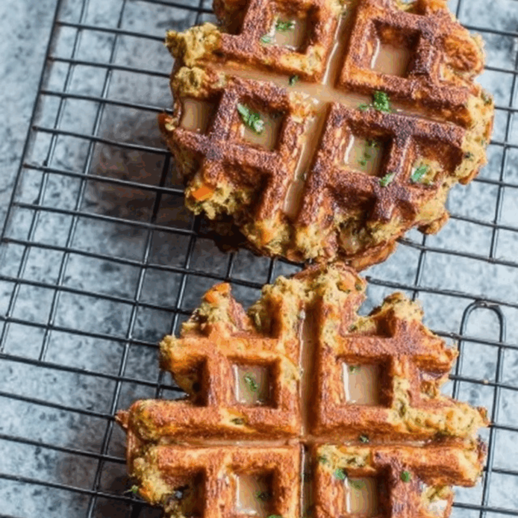 Leftover Stuffing Waffles with Maple Gravy - What To Cook