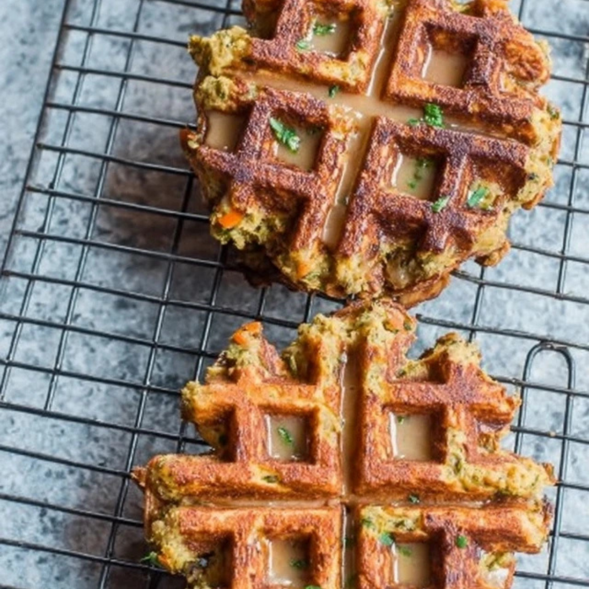 Leftover Stuffing Waffles with Maple Gravy - What To Cook