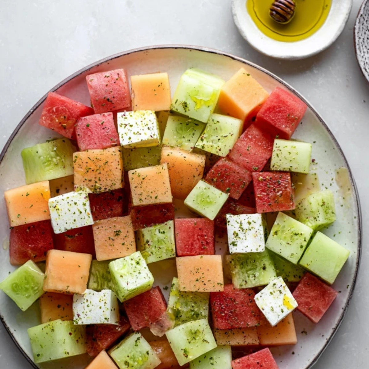 Melon Mosaic Salad with Hot Honey Vinaigrette - What To Cook